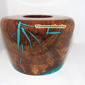 Turquoise Blue Resin Inlaid Wood Bowl Southwest Style Natural Spalted ...