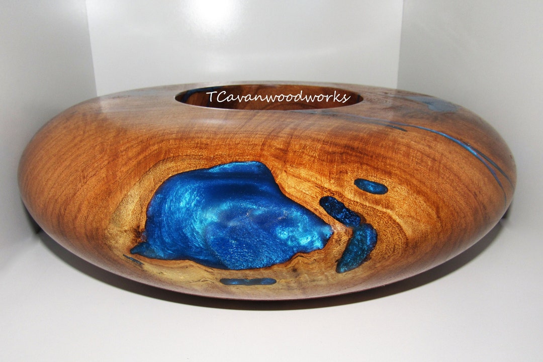 Resin Inlaid Wood Sculpture Mesquite Root Ball Woodturning Blue ...
