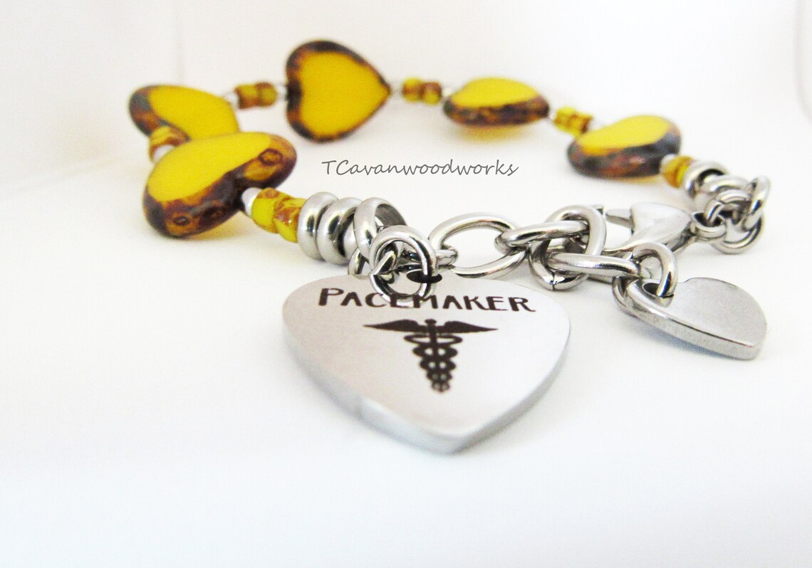 Pacemaker Bracelet Sunny Yellow Czech Glass Hearts Pacemaker | Etsy