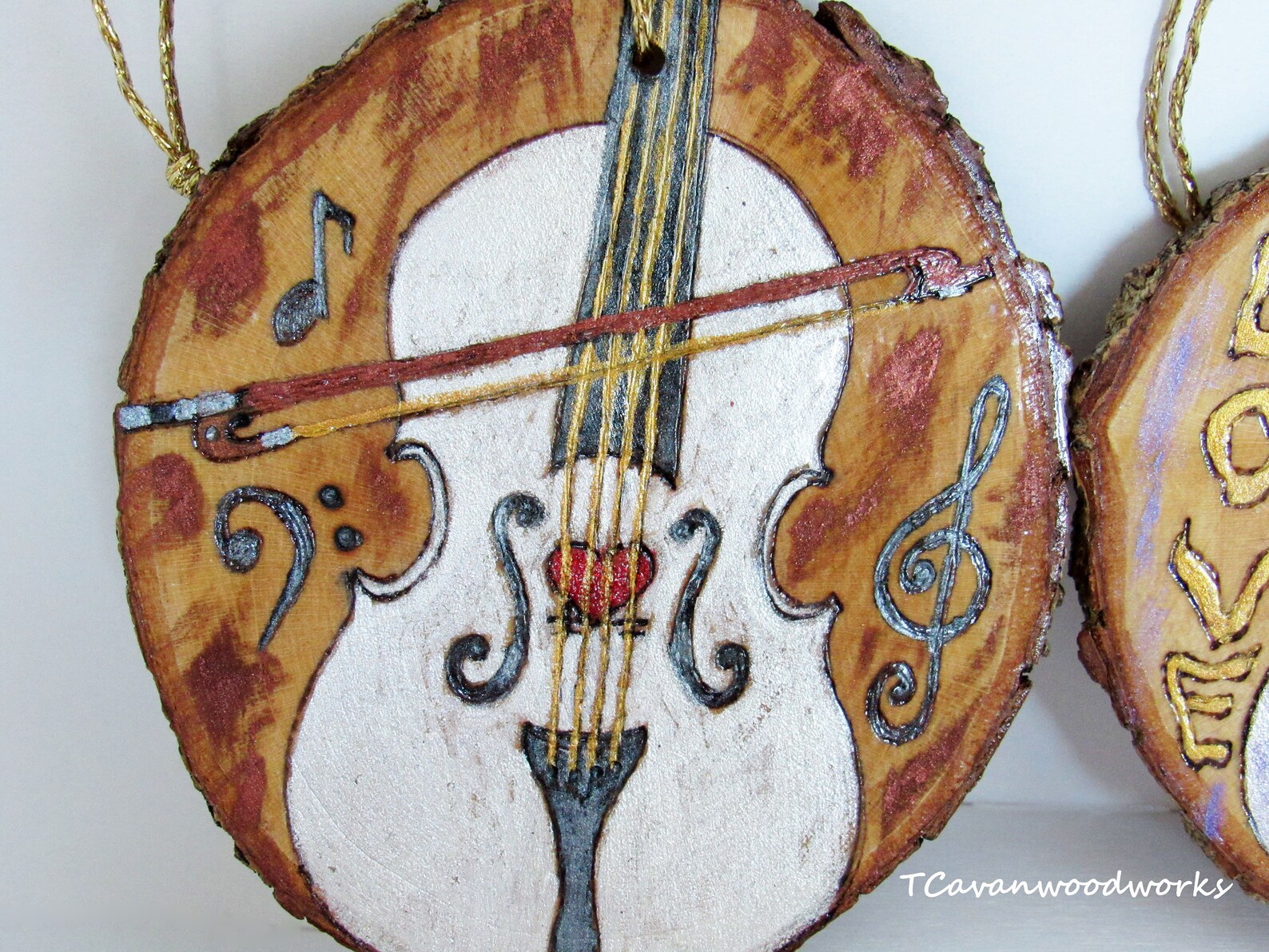 Violin / Cello Wood Ornaments Wood Burning Art Cello Ornament Violin ...