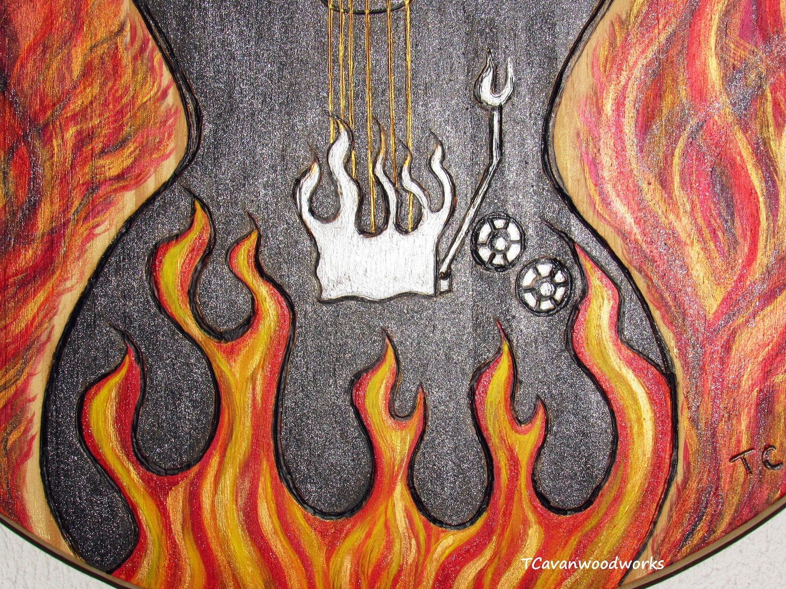 Flame Guitar Painting, Guitar Player Painting, Guitarist Art, Wood ...