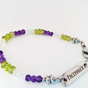 Pacemaker Medical Id Bracelet Genuine Gemstones Peridot, Amethyst, and ...