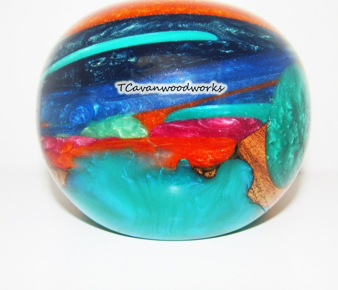 Wood Turned Resin Inlaid Oblate Sphere Art Blue Moon Fireball - Etsy
