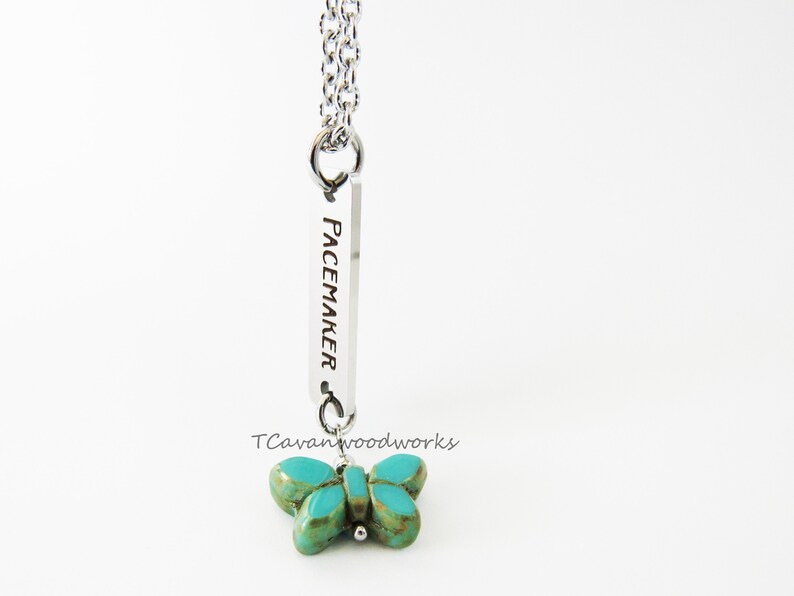 Pacemaker Necklace Stainless Turquoise Glass Butterfly Charm - Etsy