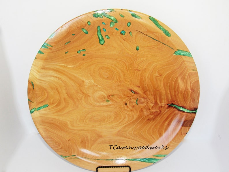 Resin Inlaid Wood Plate Hand Turned Ash Wood Plate Iridescent Green ...