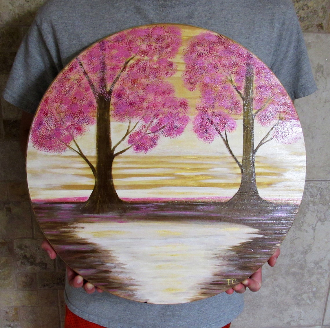Tree Painting Pink Tree Painting Wood Painting Metallic | Etsy