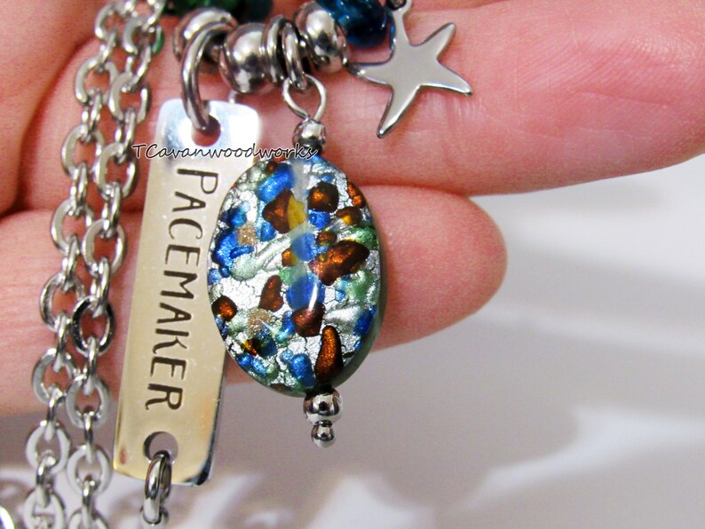 Pacemaker Necklace Beach Themed Mosaic Glass and Starfish - Etsy