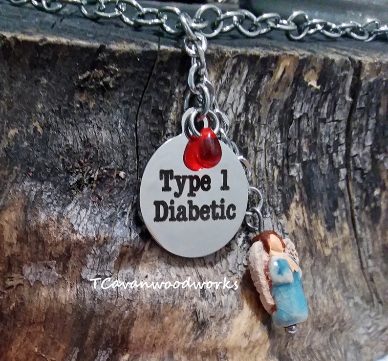 Type 1 Diabetic Necklace, Guardian Angel Pottery Charm, Type One ...