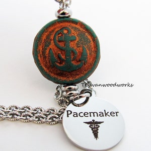 Pacemaker Medical Id Necklace Stainless Sea Green Glass Anchor Coin ...
