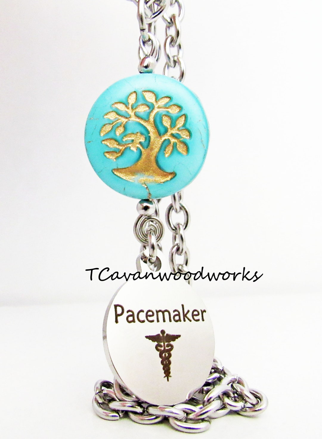 PACEMAKER NECKLACE STAINLESS Women Heart Patient Medical Alert Id Tree ...