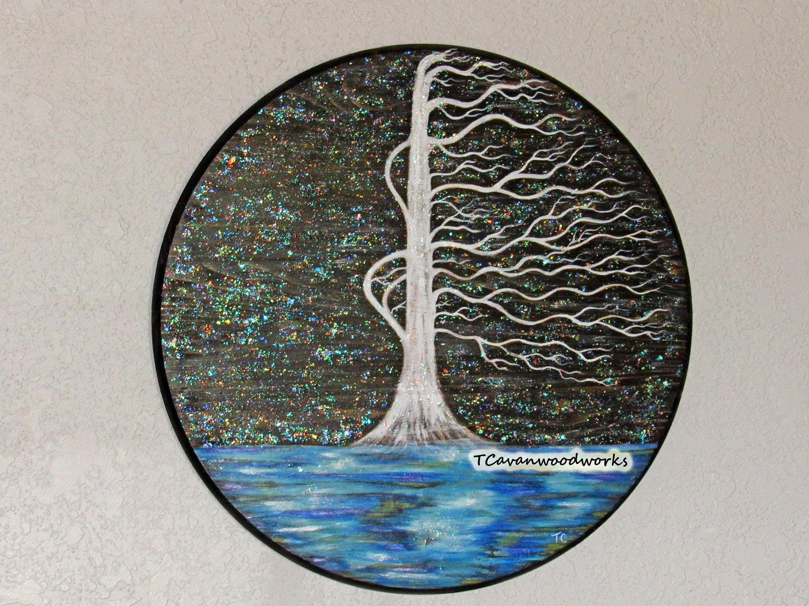 Stars Night Sky Tree Painting glitter Storm Tree - Etsy