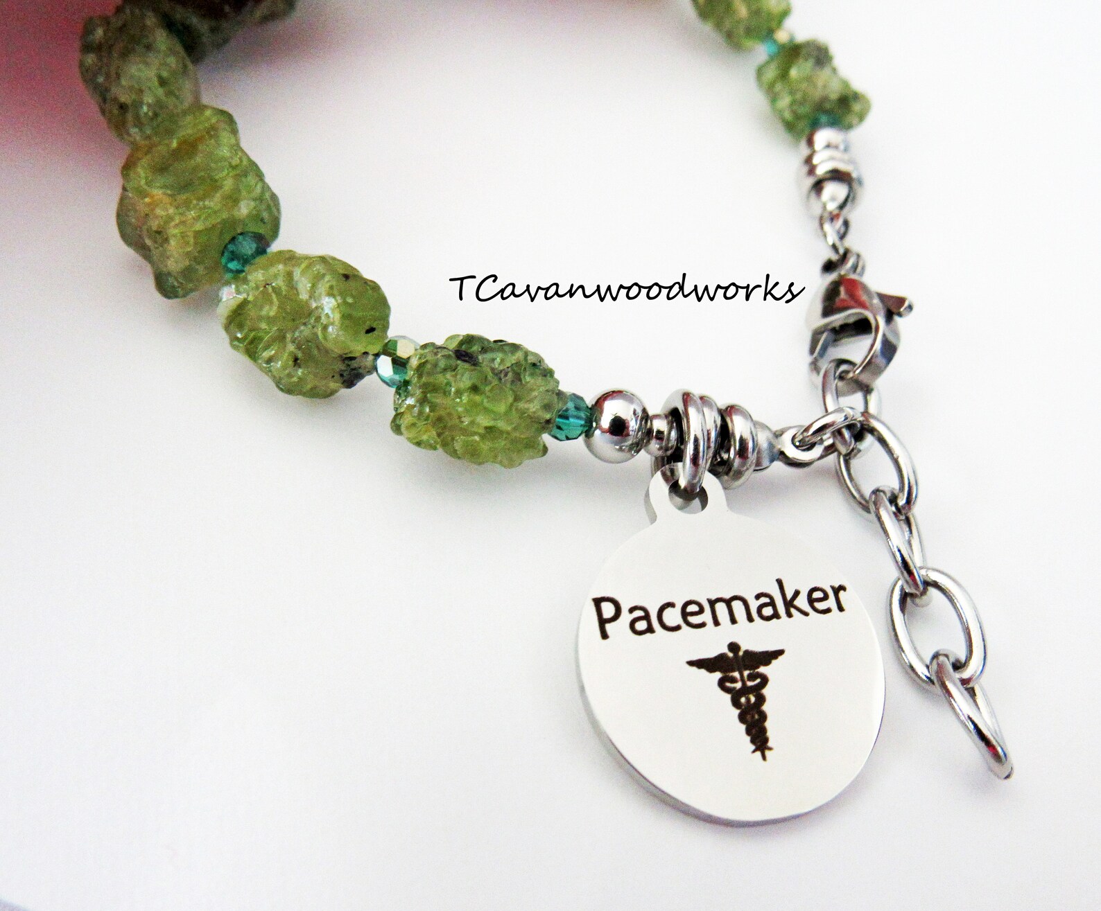 Pacemaker Medical Id Bracelet Raw Green Garnet Gemstones | Etsy