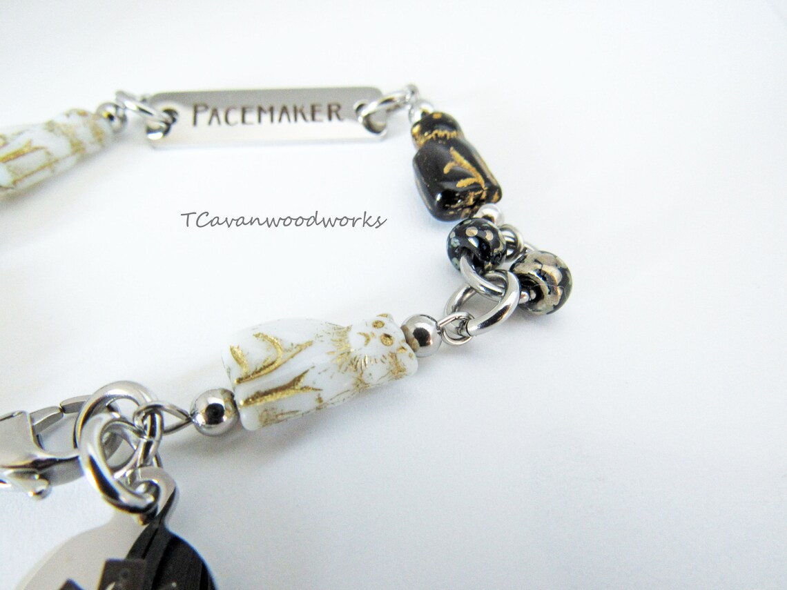 Pacemaker Stainless Medical Id Bracelet Cat Themed Glass Bead - Etsy