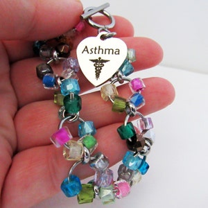 Asthma Medical Alert Id Bracelet, Stainless Colorful Czech Glass Beads ...