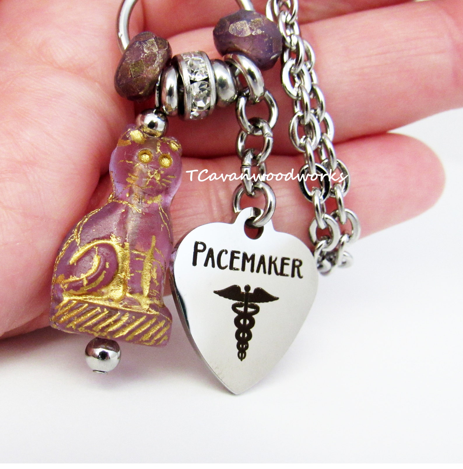 Pacemaker Id Necklace Stainless Purple Gold Wash Czech Cat - Etsy