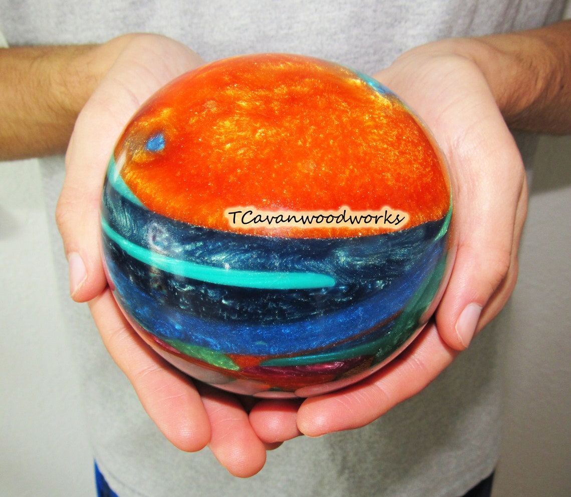 Wood Turned Resin Inlaid Oblate Sphere Art Blue Moon Fireball Galaxy ...