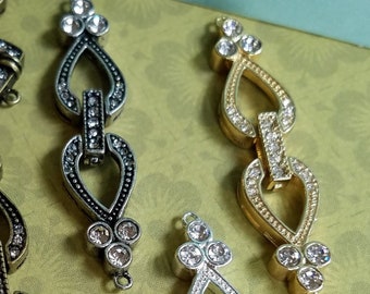 Rhinestone Pave Clasp-crown Style 3 Loops-elegant Art Nouveau Deco High ...