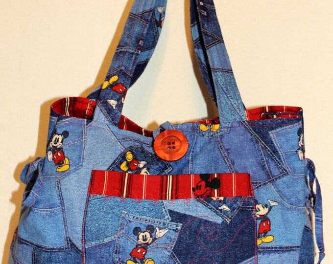 Playful Mickey Mouse Print Handbag With Expanding Sides and Inside ...