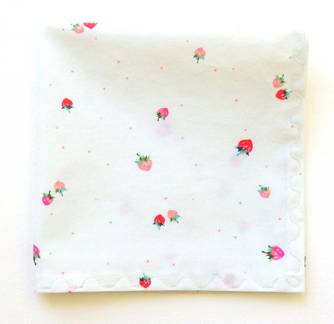 Strawberry Handkerchief, Pink Dots, Handmade Cotton Hankies, 12 Pocket ...