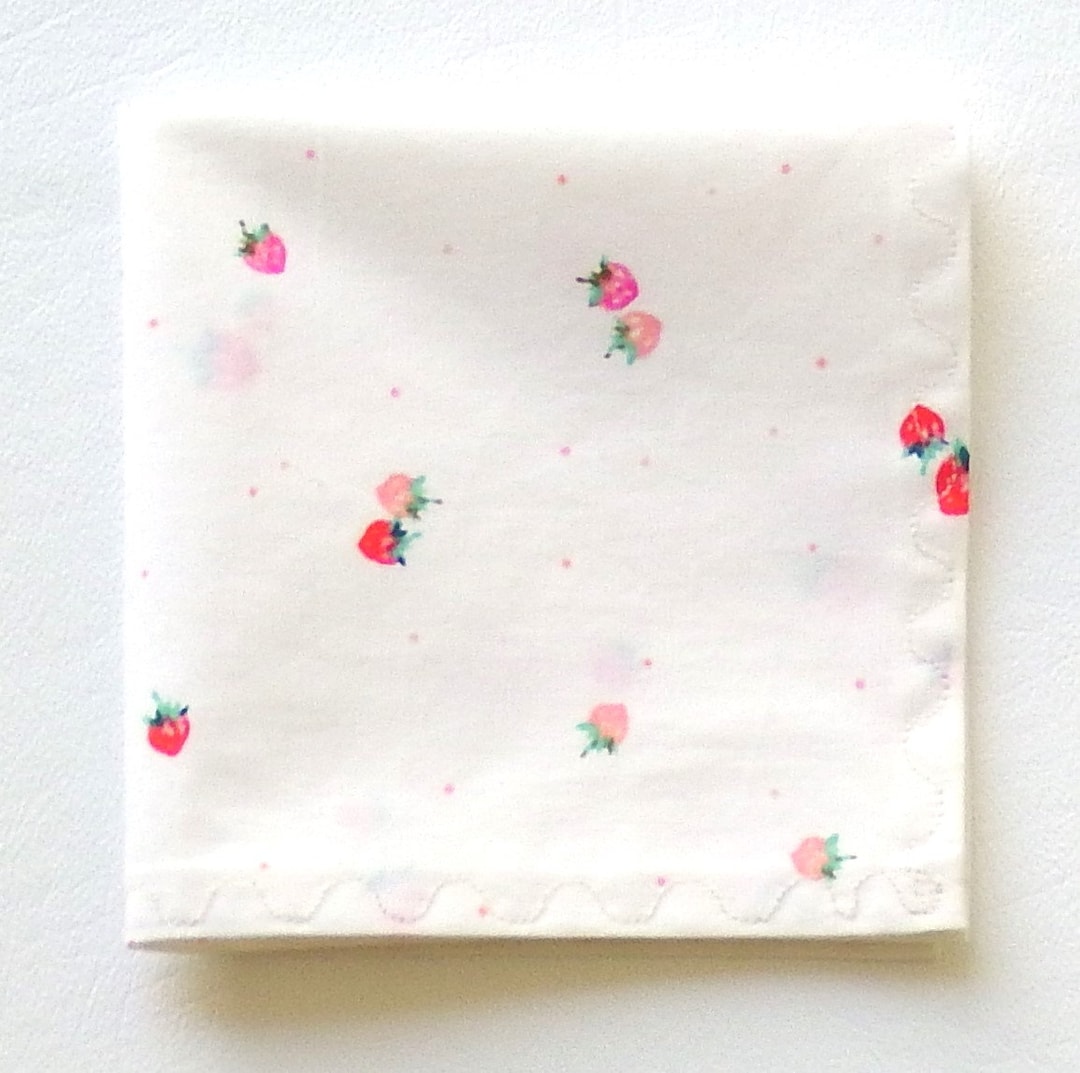 Strawberry Handkerchief, Pink Dots, Handmade Cotton Hankies, 9 Square ...