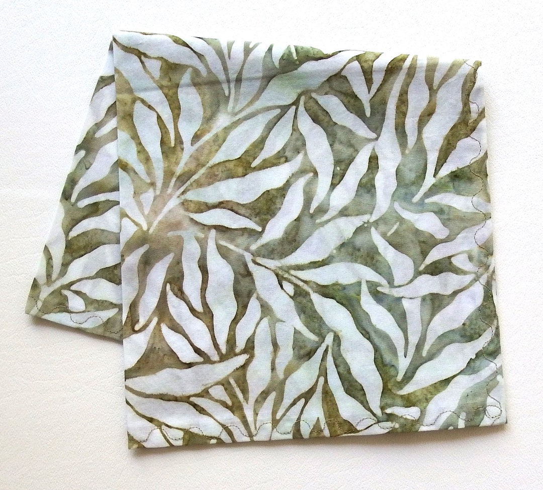 Cotton Batik Handkerchief, Sage Green, White Leaves, Handmade Cloth ...