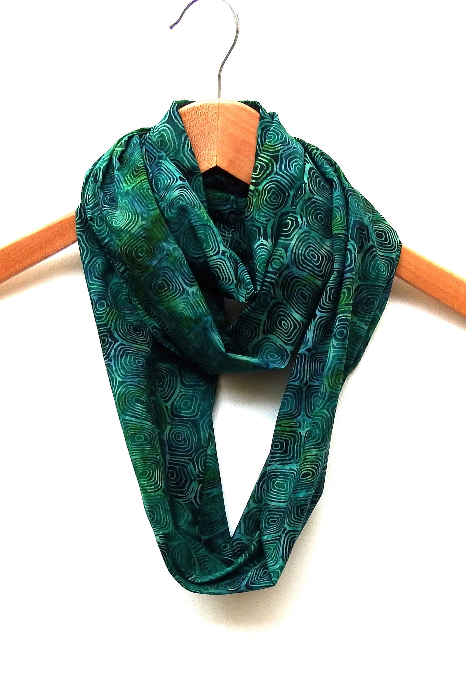 Batik Infinity, Green Tortoise Shell, Lightweight Summer Scarf, Hand ...