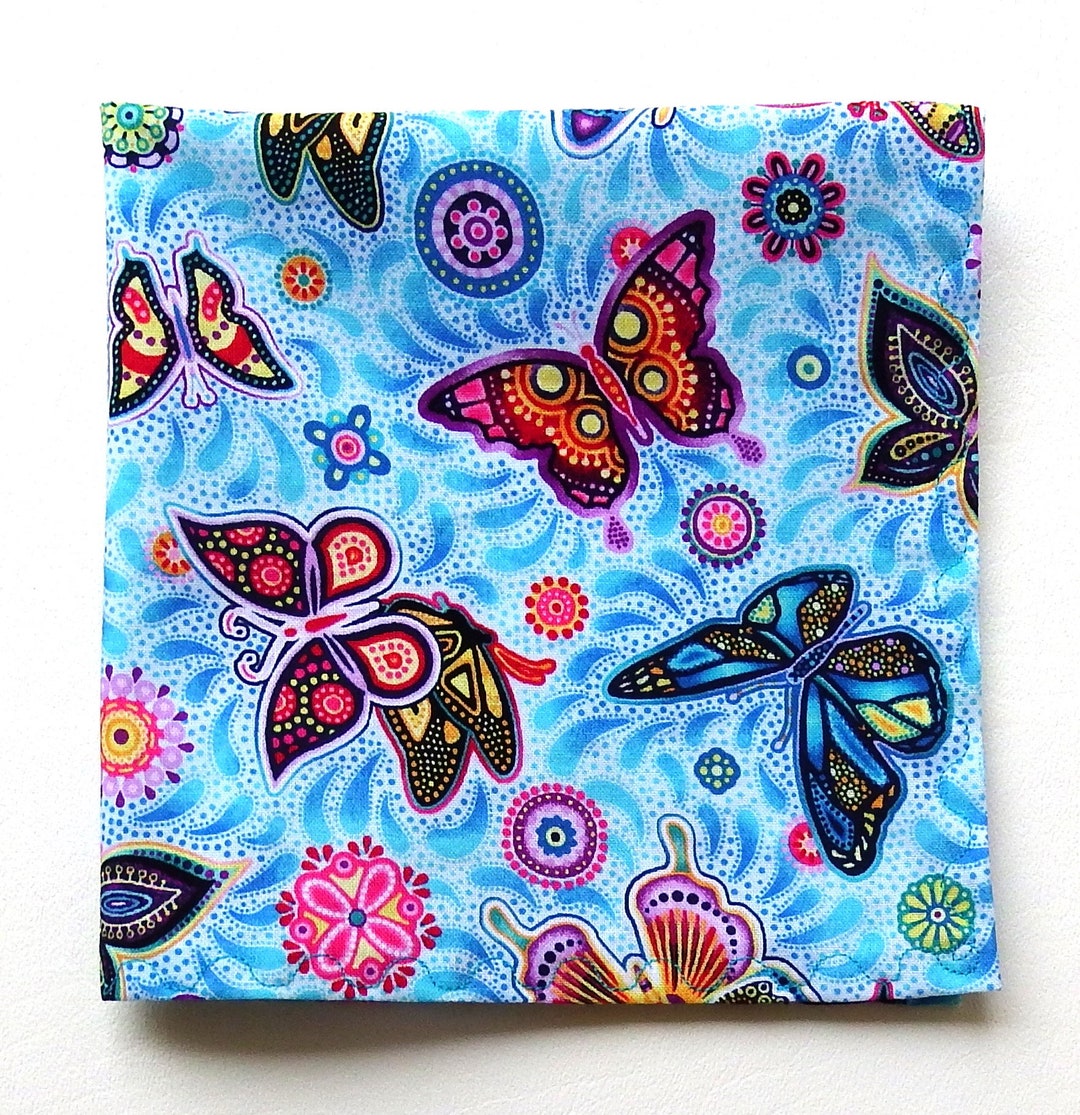 Butterfly Handkerchief, Mandalas, Turquoise, 13 Pocket Square, Cotton ...