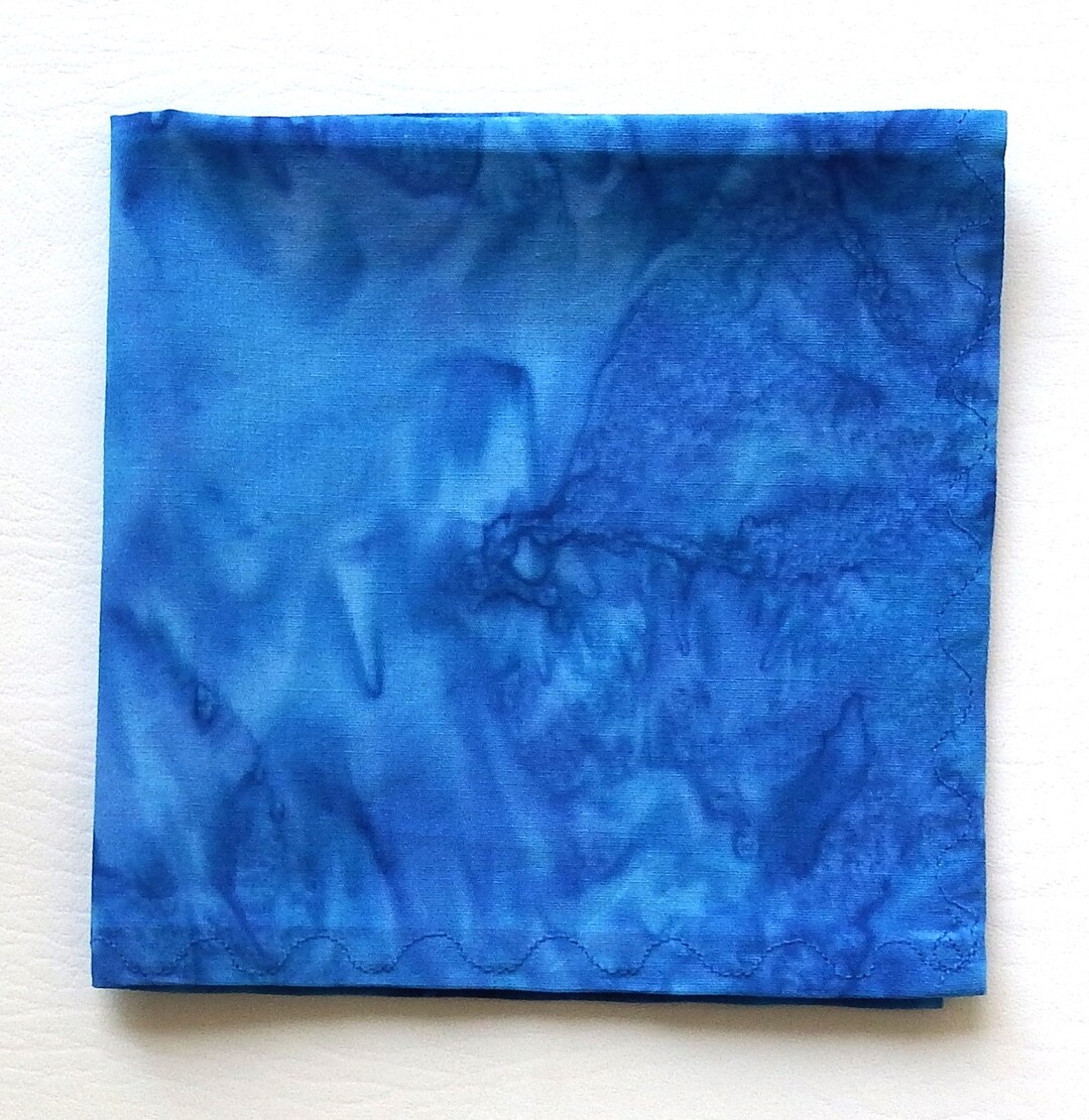Bright Blue Handkerchief, Cotton Batik Hanky, Mottled Blues, 11 Pocket ...