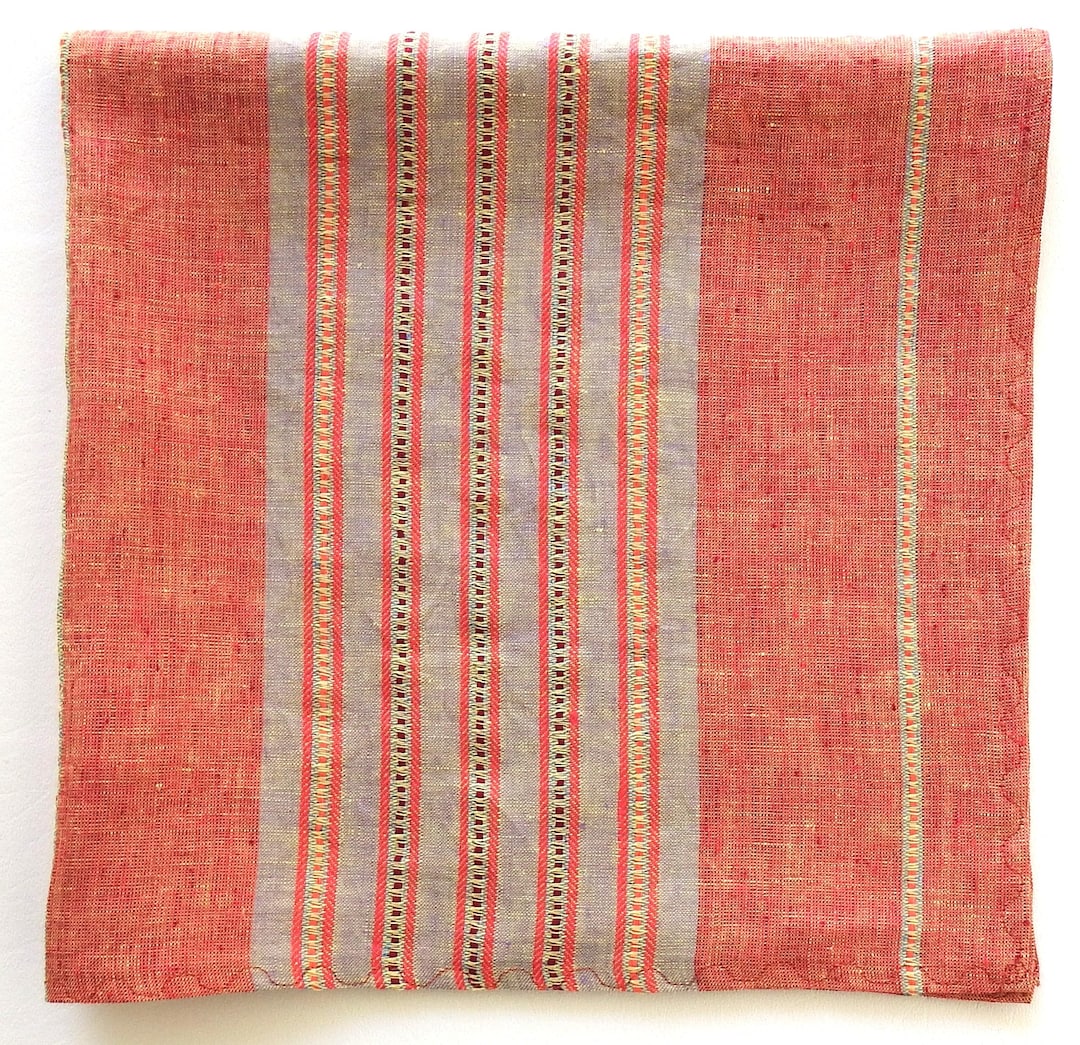 Pure Linen Bandana: Open Cut Work Stripes, Muted Orange Yellow and ...