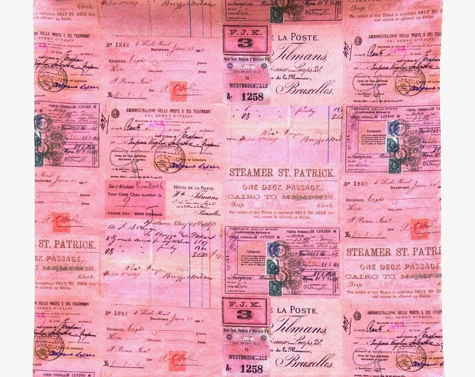 Pink Ephemera Bandana, Travel, Tim Holtz Cotton Fabric, 22" Square ...