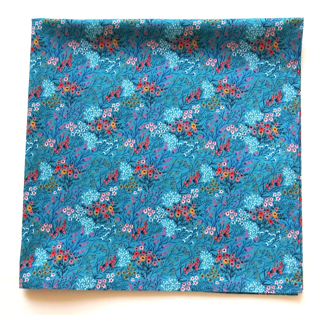 Bandanas for Women, Teal Windswept Floral Cotton Scarf, 22" Square, Gardening, Hair Loss, Year ...