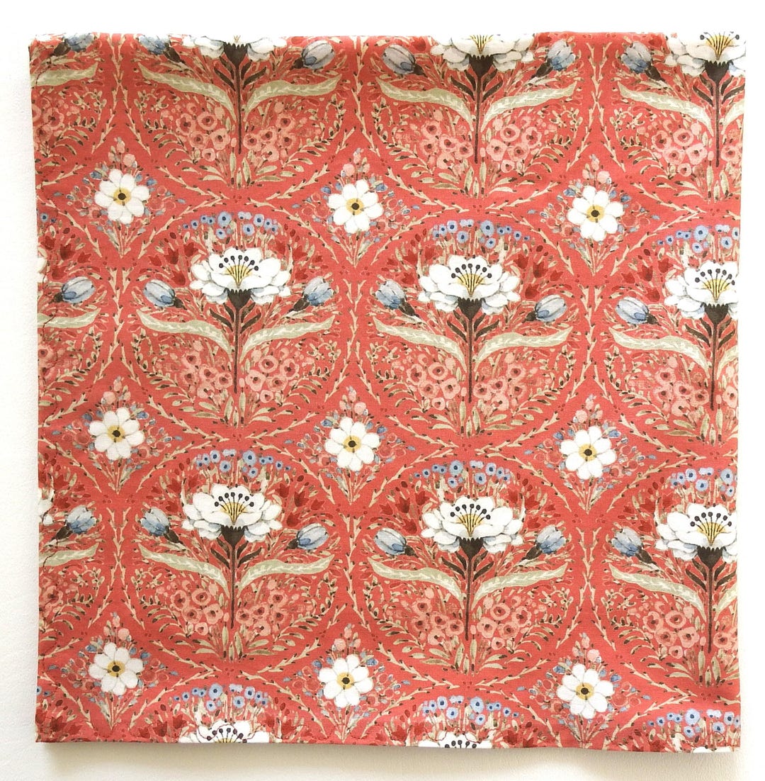Coral Red Floral Bandana: Art and Crafts Scarf, 22" Square Cotton Head ...