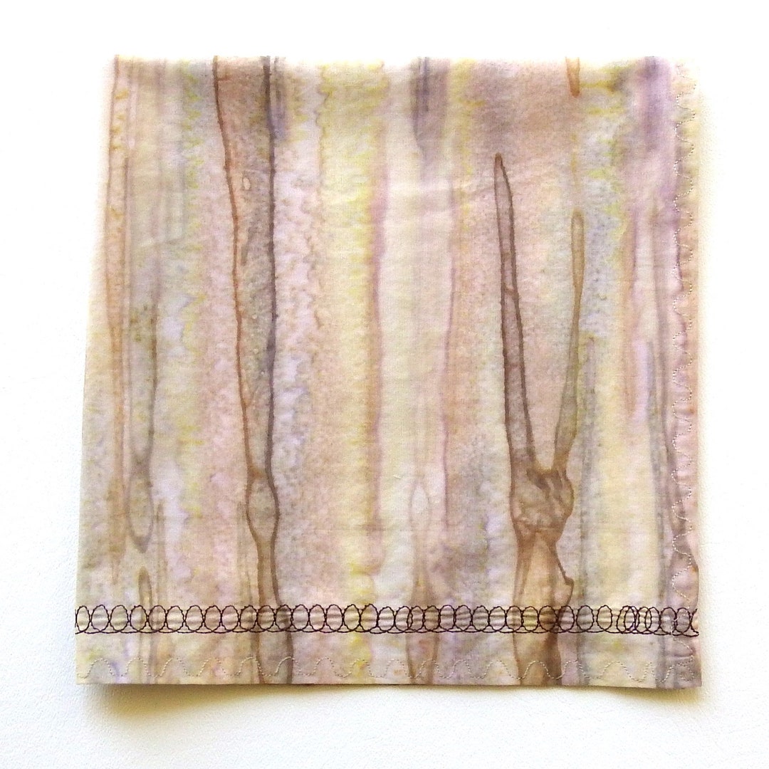 Batik Handkerchief, Machine Embroidered Brown Ovals, 16" Pocket Square ...