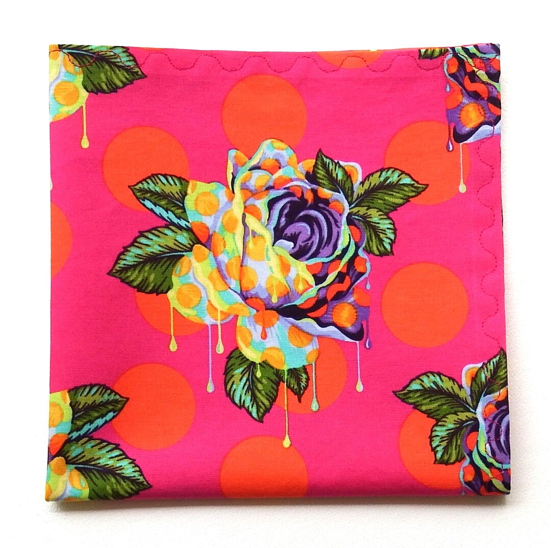 Painted Rose Handkerchief, 13 Pocket Square, Cotton Print Hanky ...