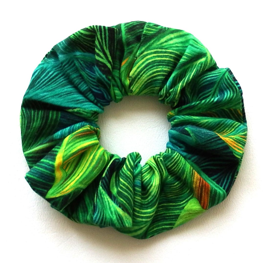 Hair Scrunchies, Green Leaves, Brilliant Greens, Tropical, Medium Size ...