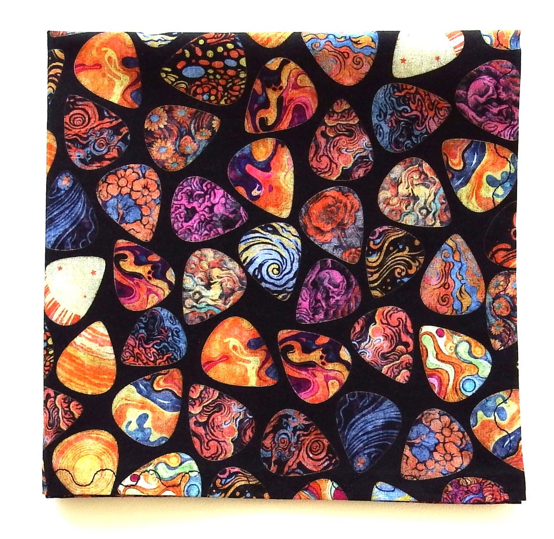 Guitar Pick Handkerchief, Rock N Roll, 13" Pocket Square, Cotton Print ...