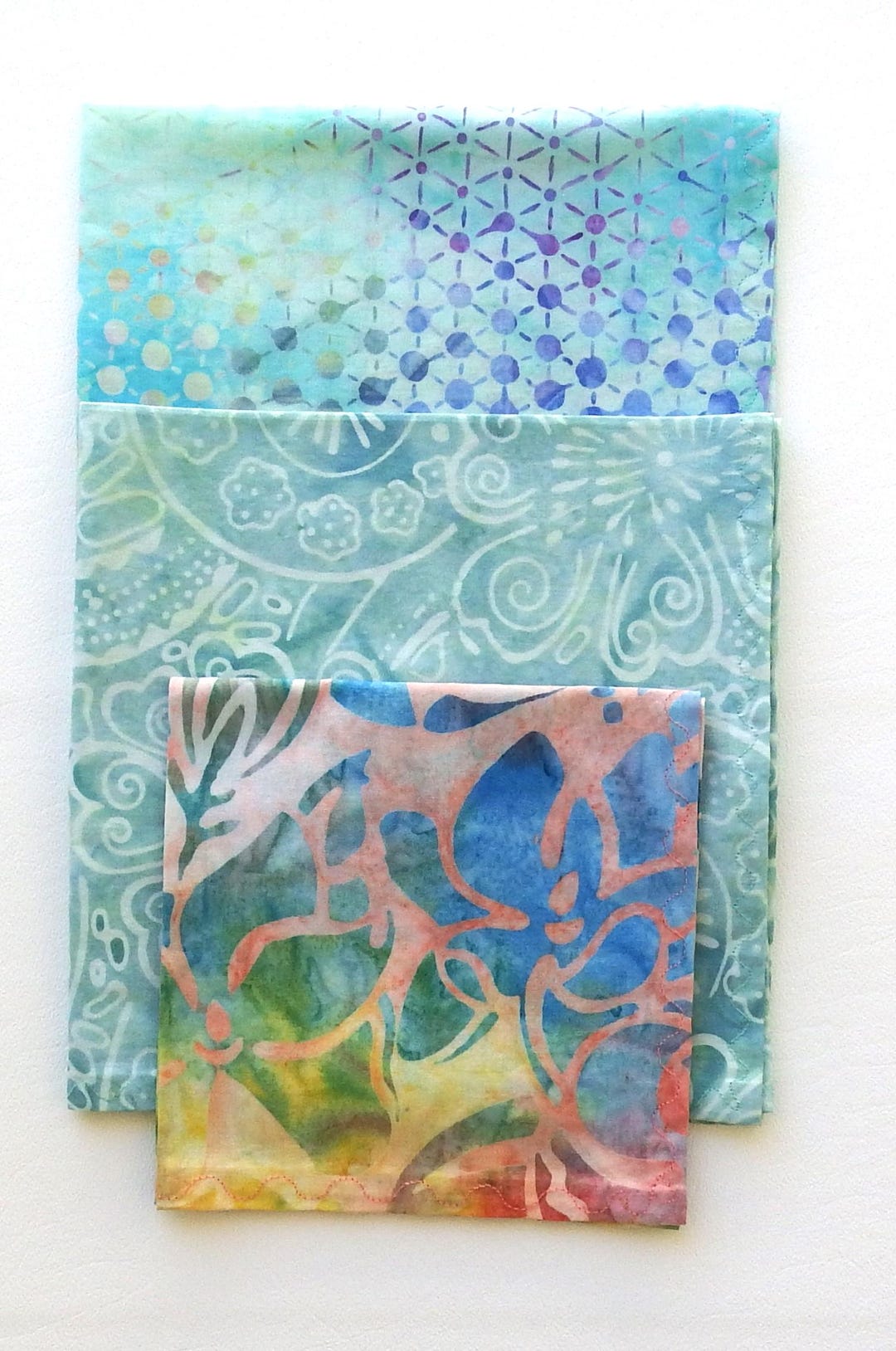 3 Pack of Batik Hankies, 14" Seafoam Green Batik, 10" Floral Cotton ...