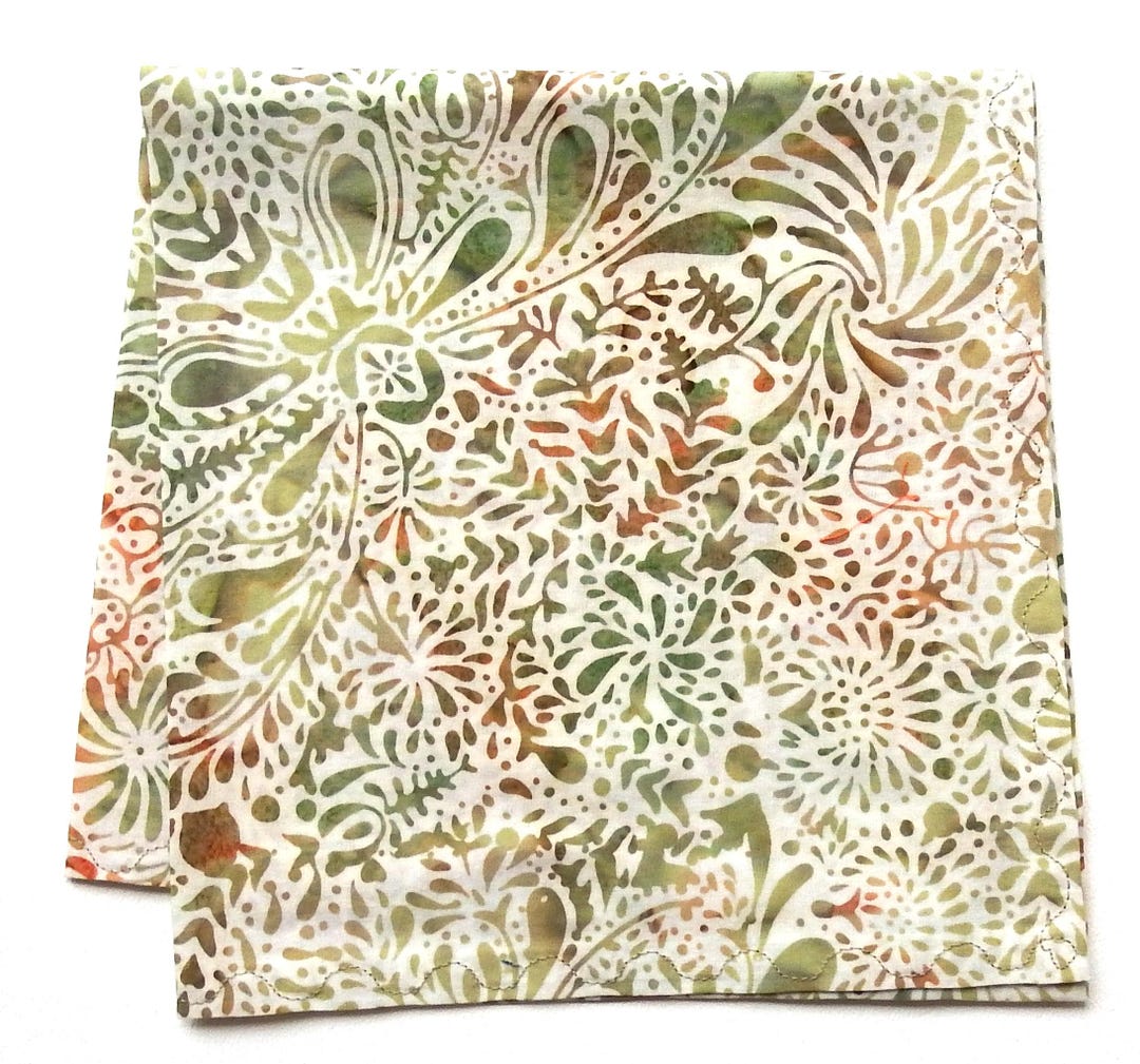 Cotton Batik Handkerchief: Sage Green Floral Pocket Square (14") - Etsy