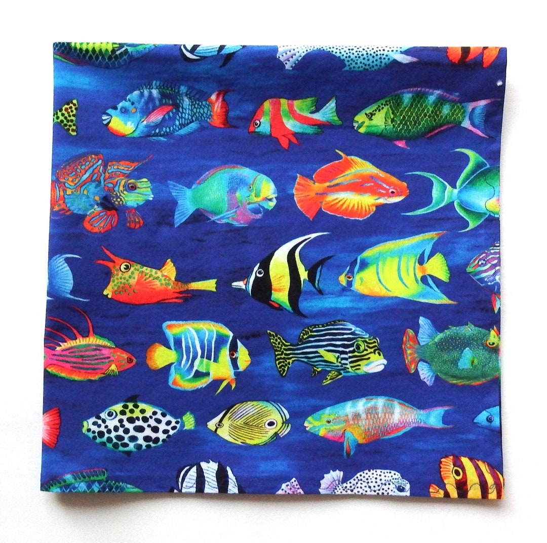 Fish Bandana, Colorful Saltwater Fish, Tropical Scarves, Bright Blue ...