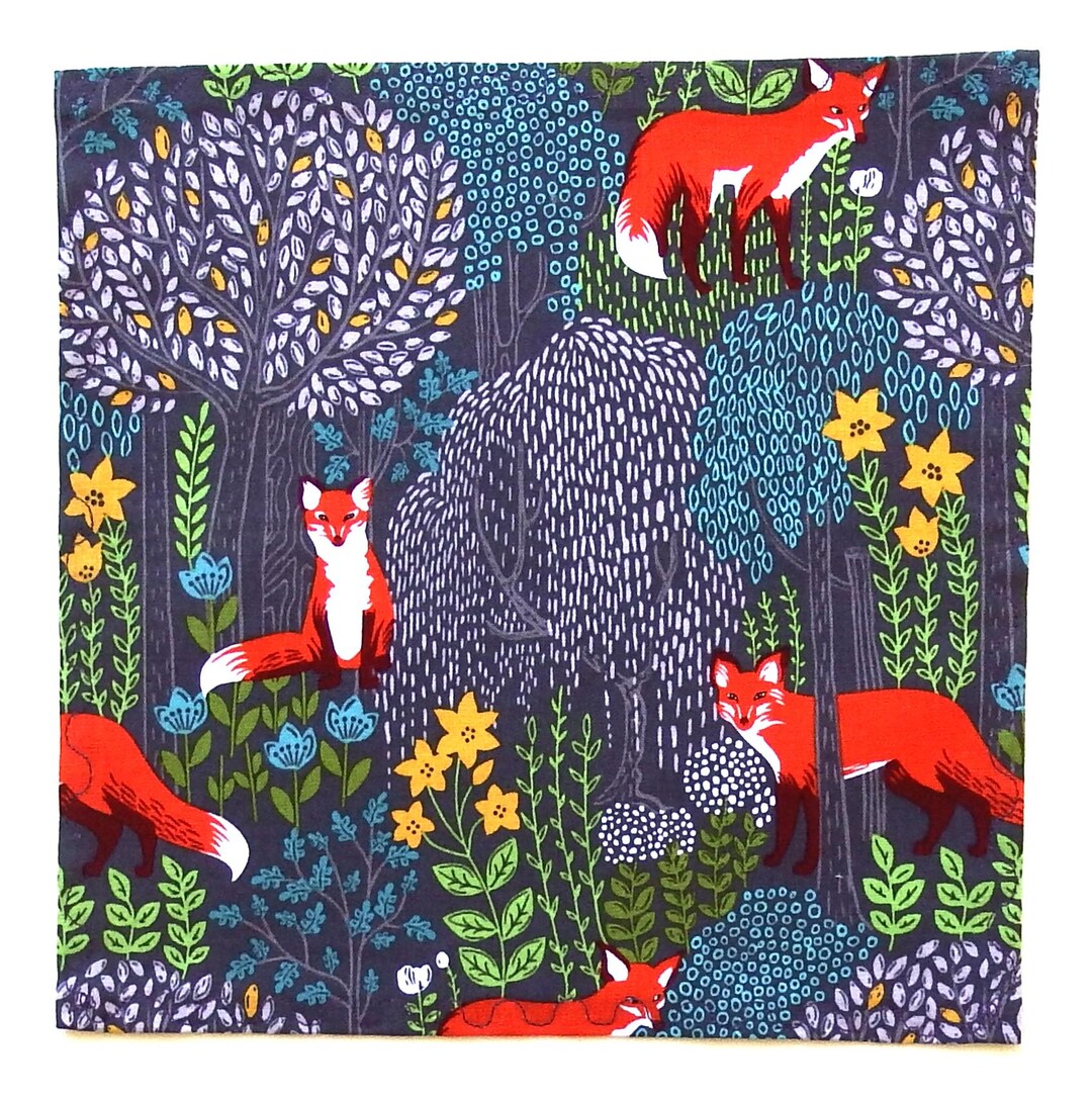 Red Fox Handkerchief, Daffodils, Trees, Woodland, 8" Pocket Square ...