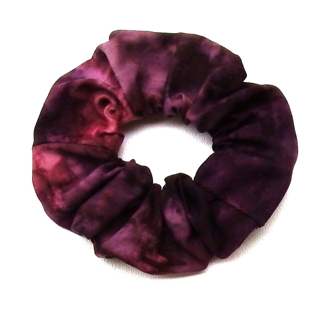 Hair Scrunchies, Mottled Aubergine Plum Burgundy, Cotton Batik Fabric ...