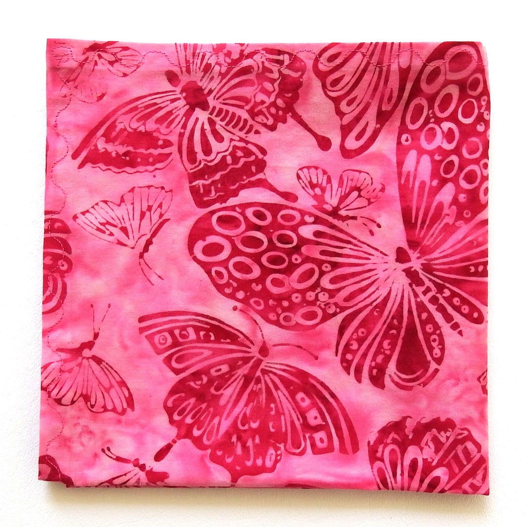Pink Butterfly Batik Handkerchief: Hand-dyed Cotton, 13" Pocket Square ...