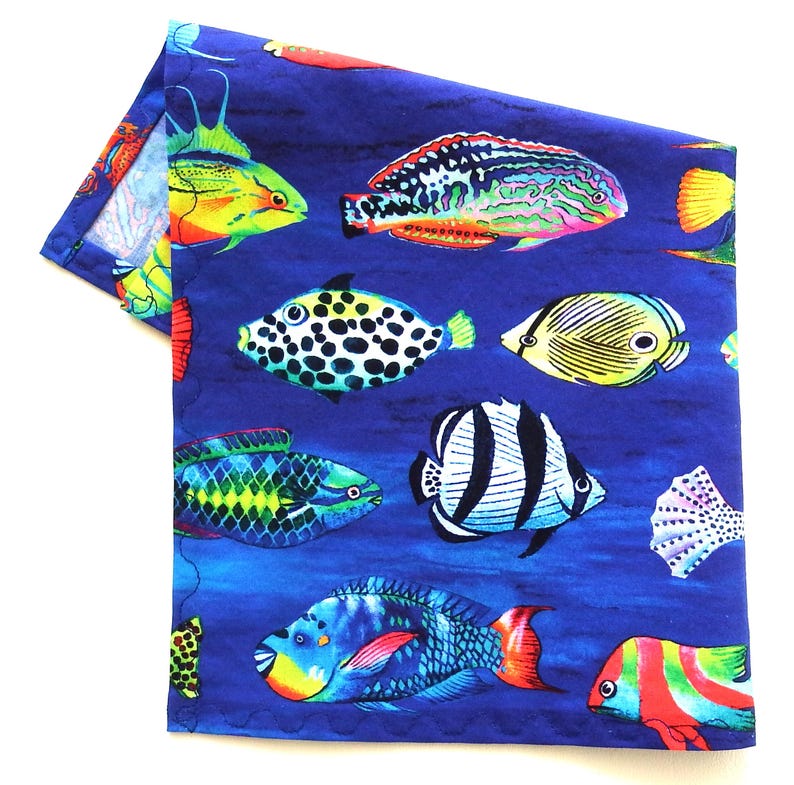 Fish Handkerchief, 12" Pocket Square, Handmade Cotton Hankies - Etsy