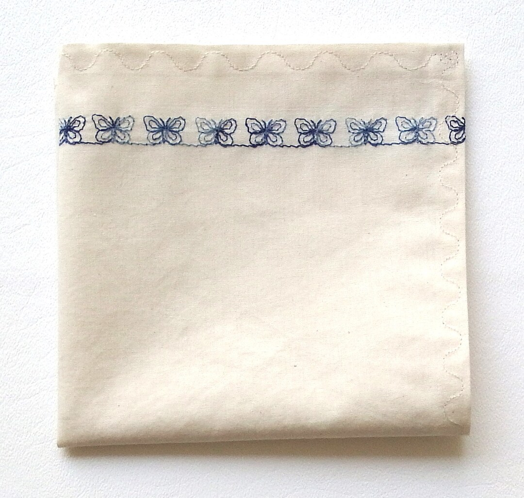 Blue Butterfly Handkerchief, Unbleached Cotton Muslin Hanky, Variegated ...