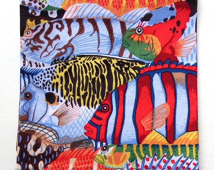 Fish Handkerchief, 14" Pocket Square, Cotton Print Hankies, Gifts for ...