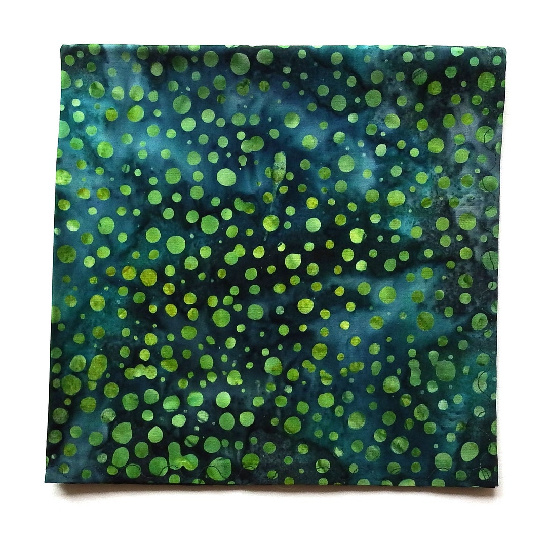 Green Cotton Batik Handkerchief, 16" Teal Green Pocket Square, Lime ...