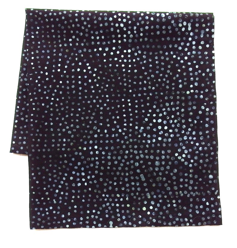 Black Batik Handkerchief: Gray Moons, Dots - Handmade Cotton Pocket ...