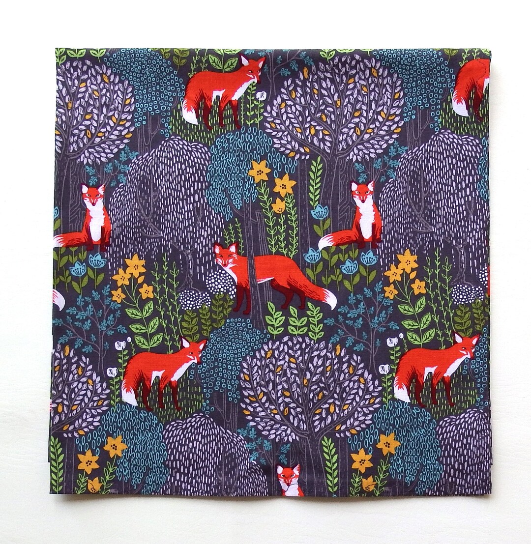 Woodland Cotton Bandana: Red Fox Print, 22" Square - Etsy