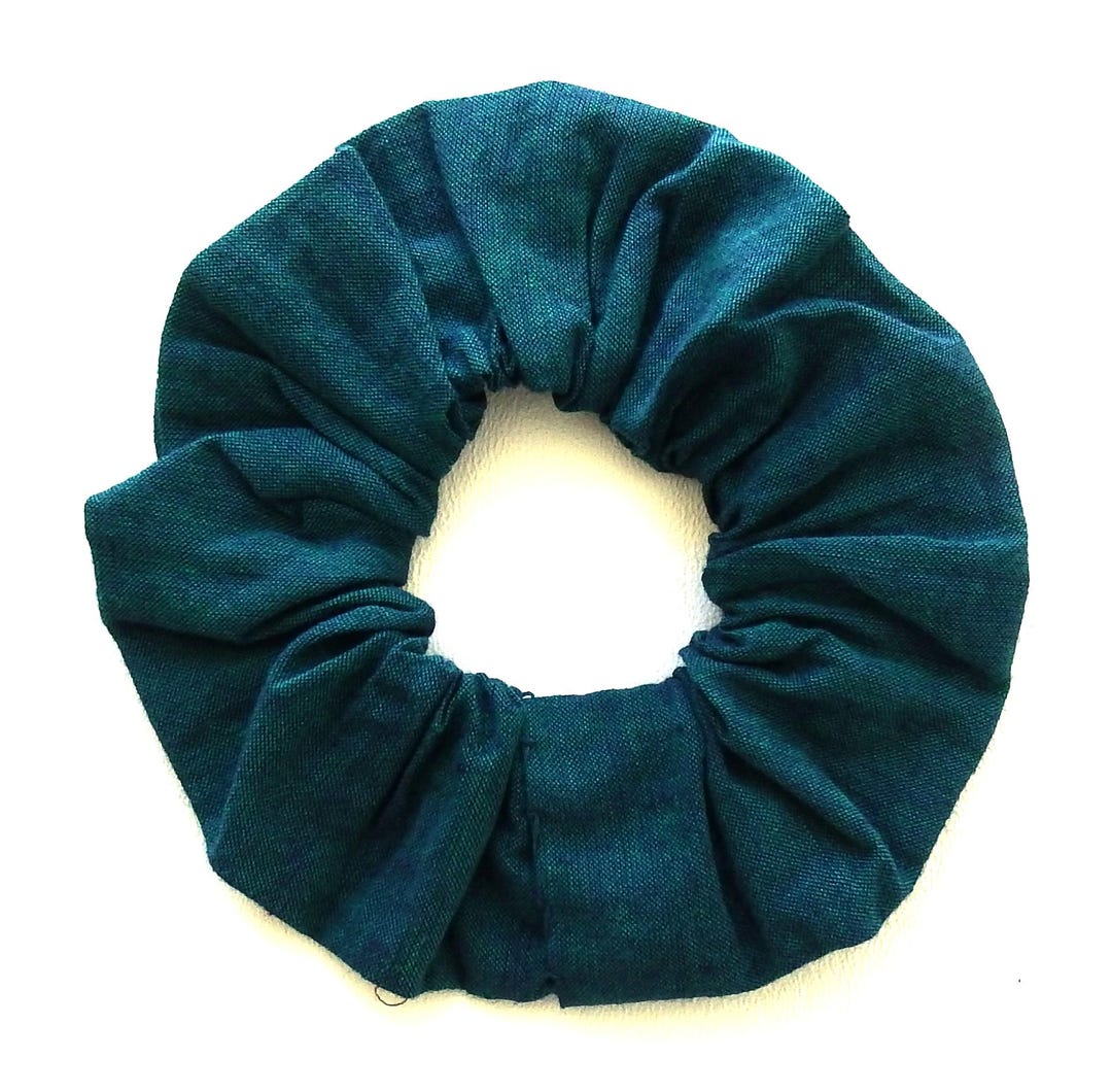 Hair Scrunchies, Deep Teal Chambray, Yarn Dyed Cotton Fabric, Medium ...