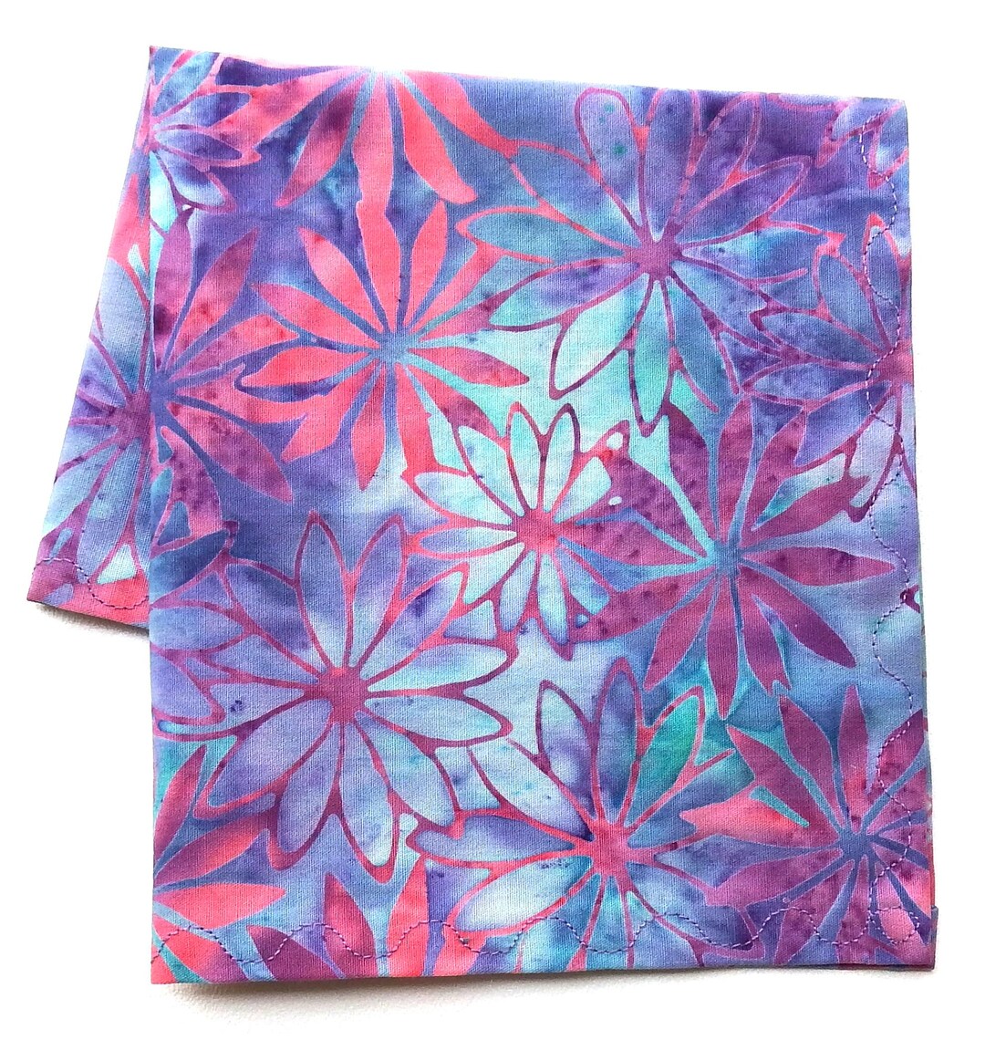 Star Floral Cotton Batik Handkerchief: Pink Lavender Baby Blue Pocket ...